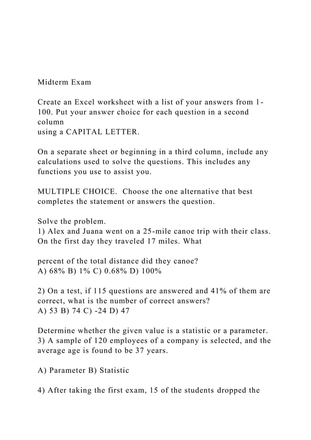 Midterm ExamCreate an Excel worksheet with a list of your .docx