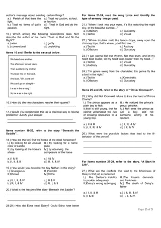 Midterm exam (grade 9 literature 2nd sem (edited) | DOCX