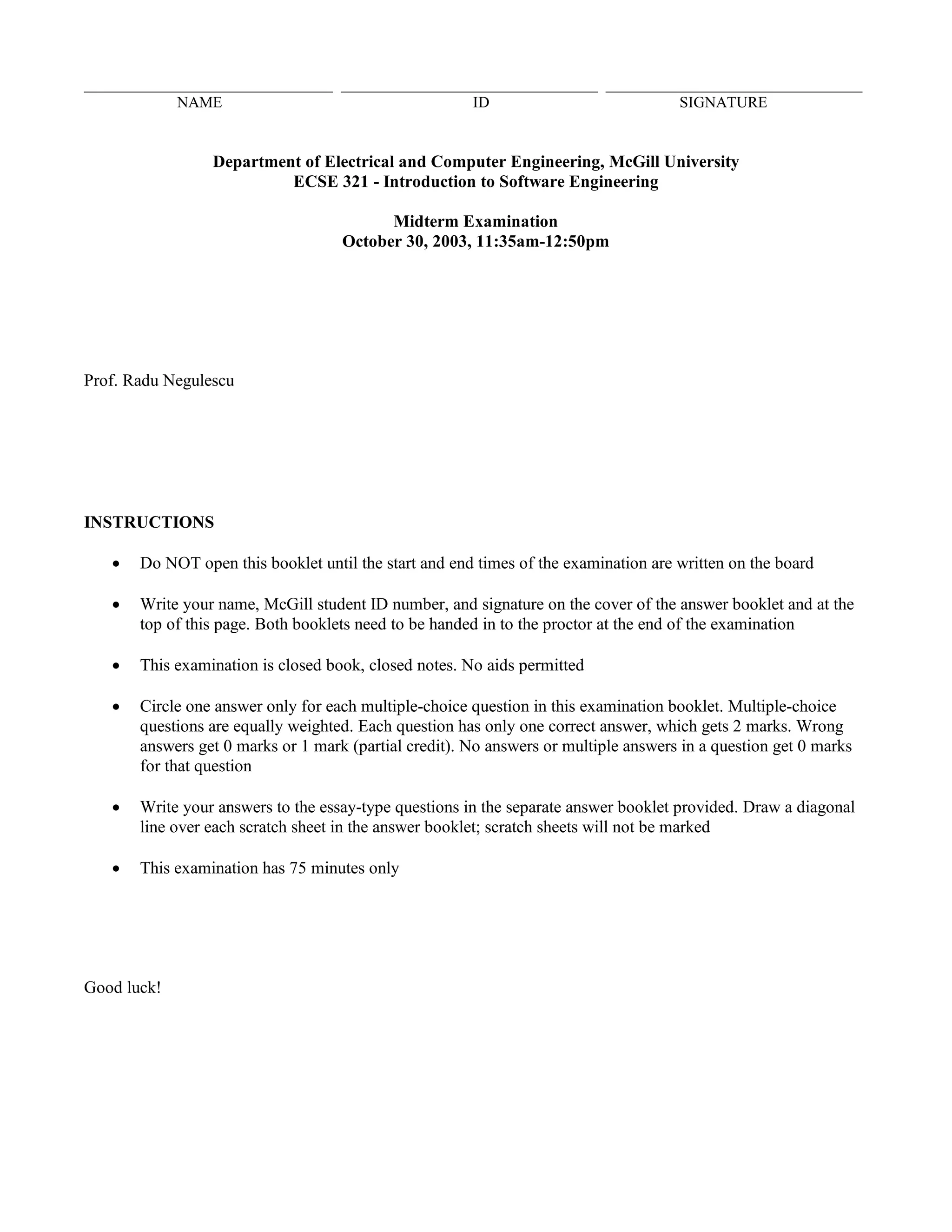 Midterm Exam Solutions Fall03 | PDF