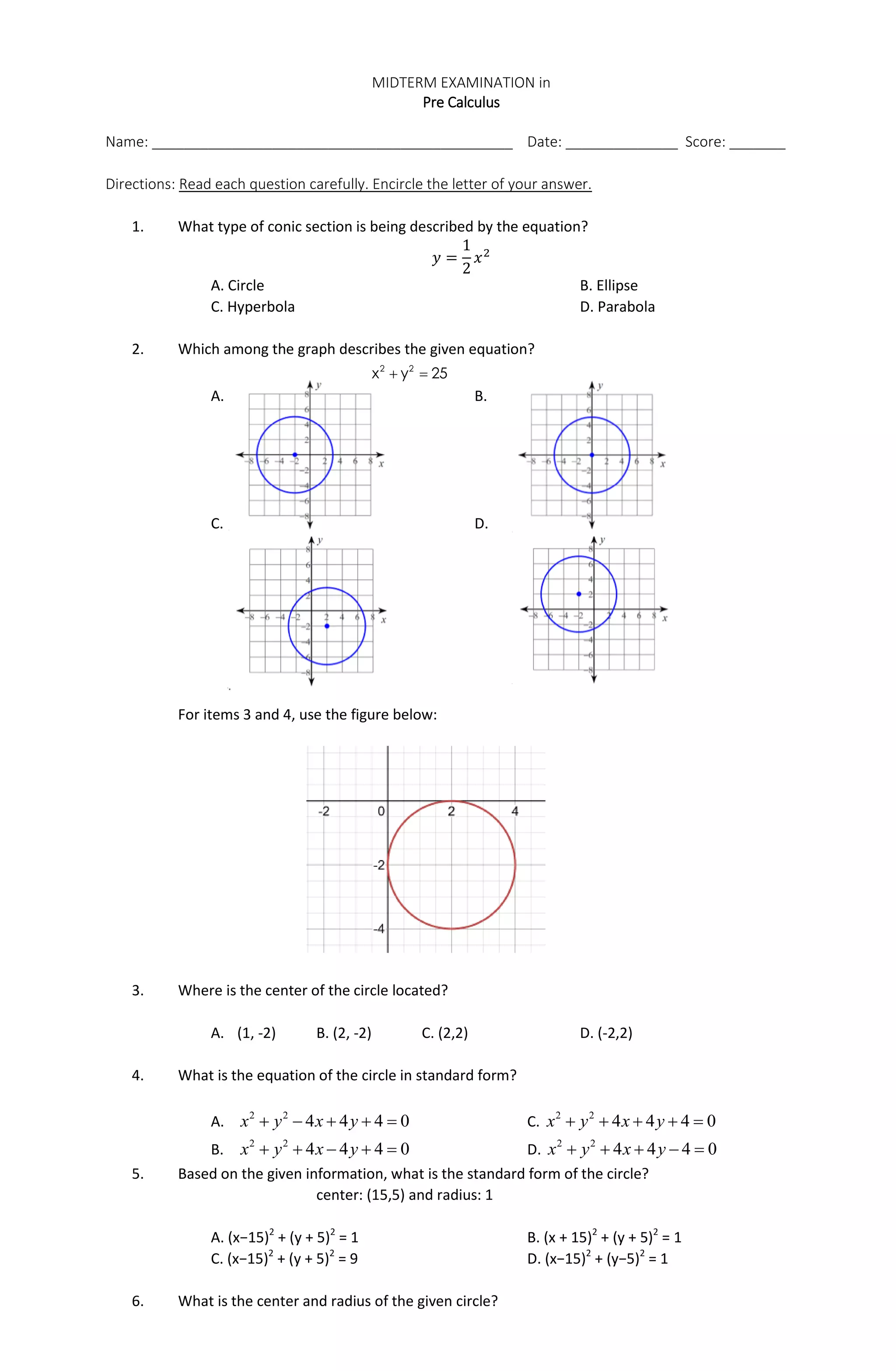 Midterm pre calculus | PDF Midterm pre calculus | PDF