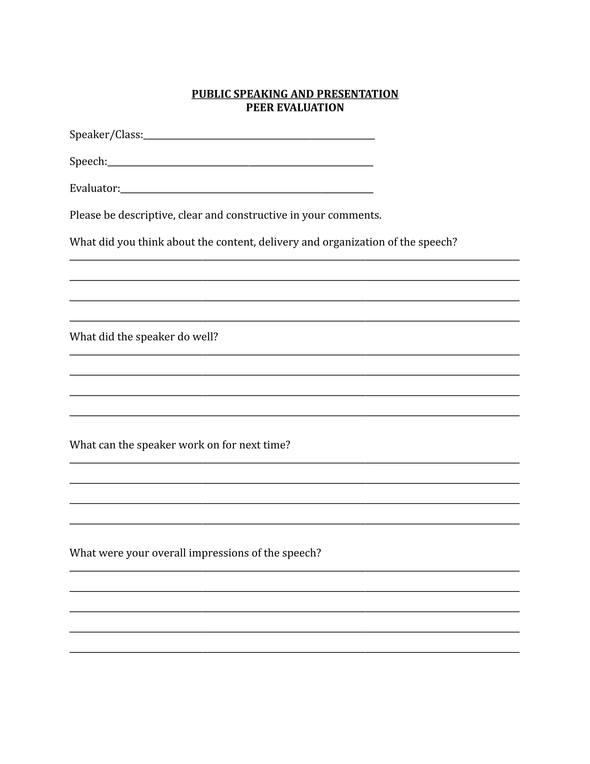 Midterm presentation peer evaluation | PDF