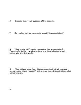 Public Speaking & Presentation - presentation self evaluation | RTF