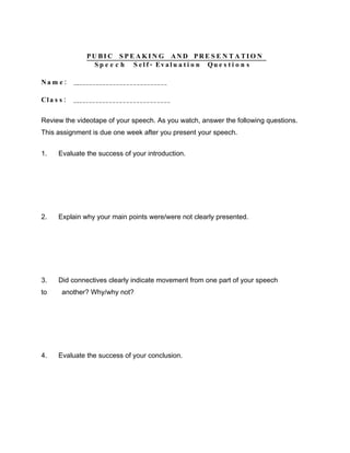 Midterm presentation self & peer evaluation | DOC