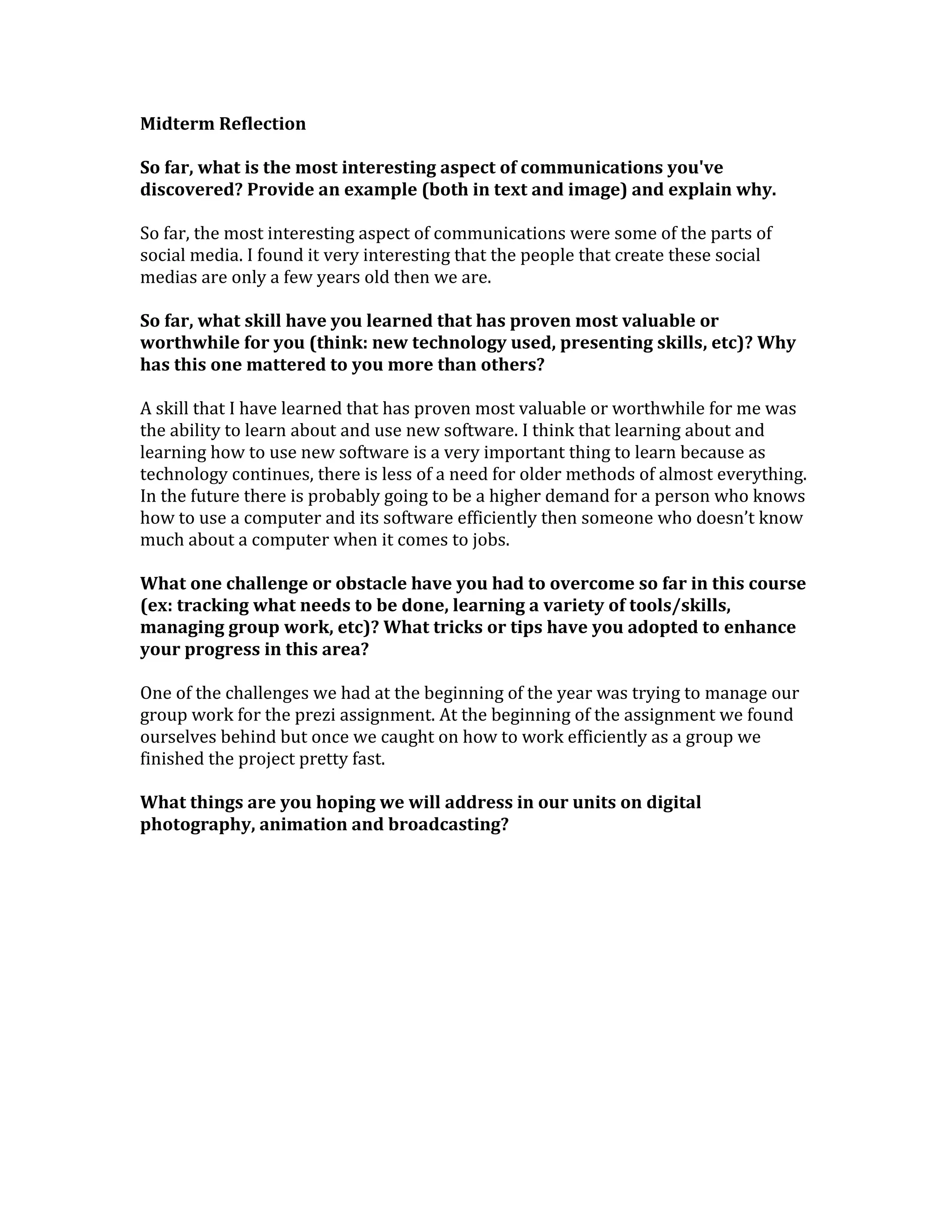 Midterm reflection | PDF