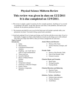 Mid term review questions2011 answer key | PDF