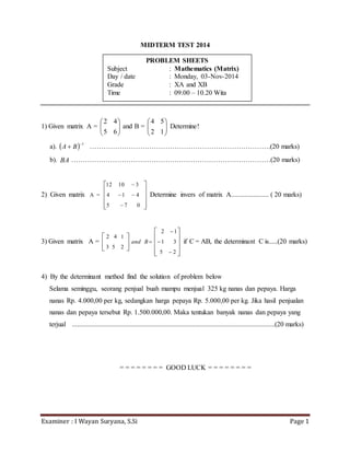 Midterm test 2014 (matrix) | PDF