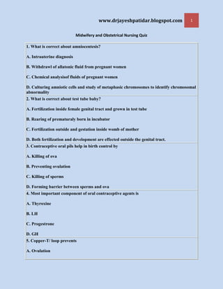 Midwifery and obstetrical nursing quiz | PDF