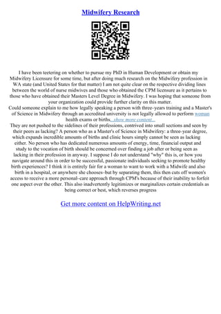 Midwifery Essay | PDF