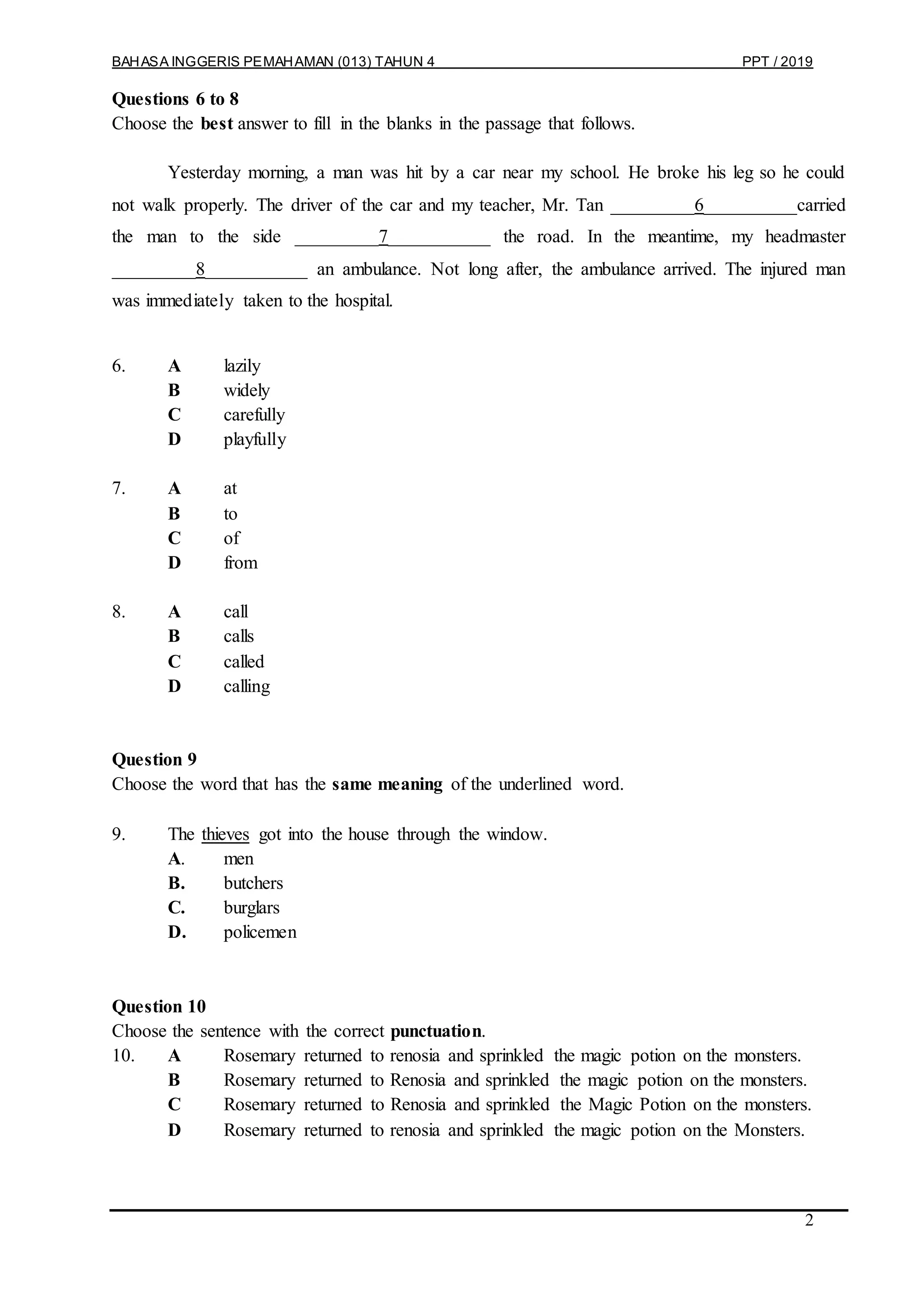 Bahasa Inggeris Tahun 4 (PPT) Kertas 1 | DOCX