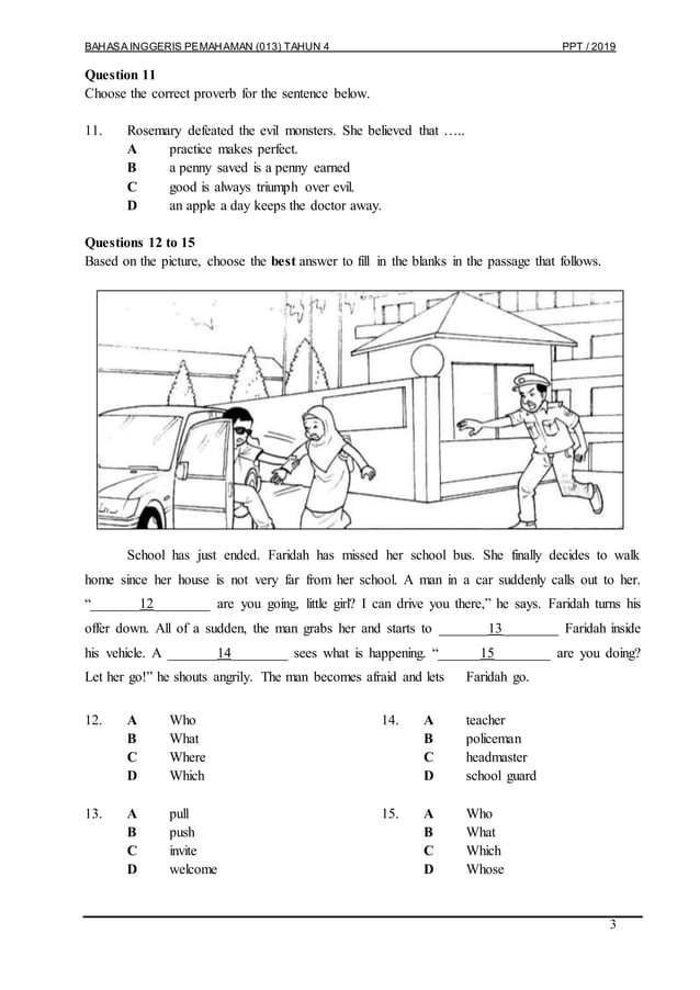 Bahasa Inggeris Tahun 4 (PPT) Kertas 1 | DOCX | Family and Relationships