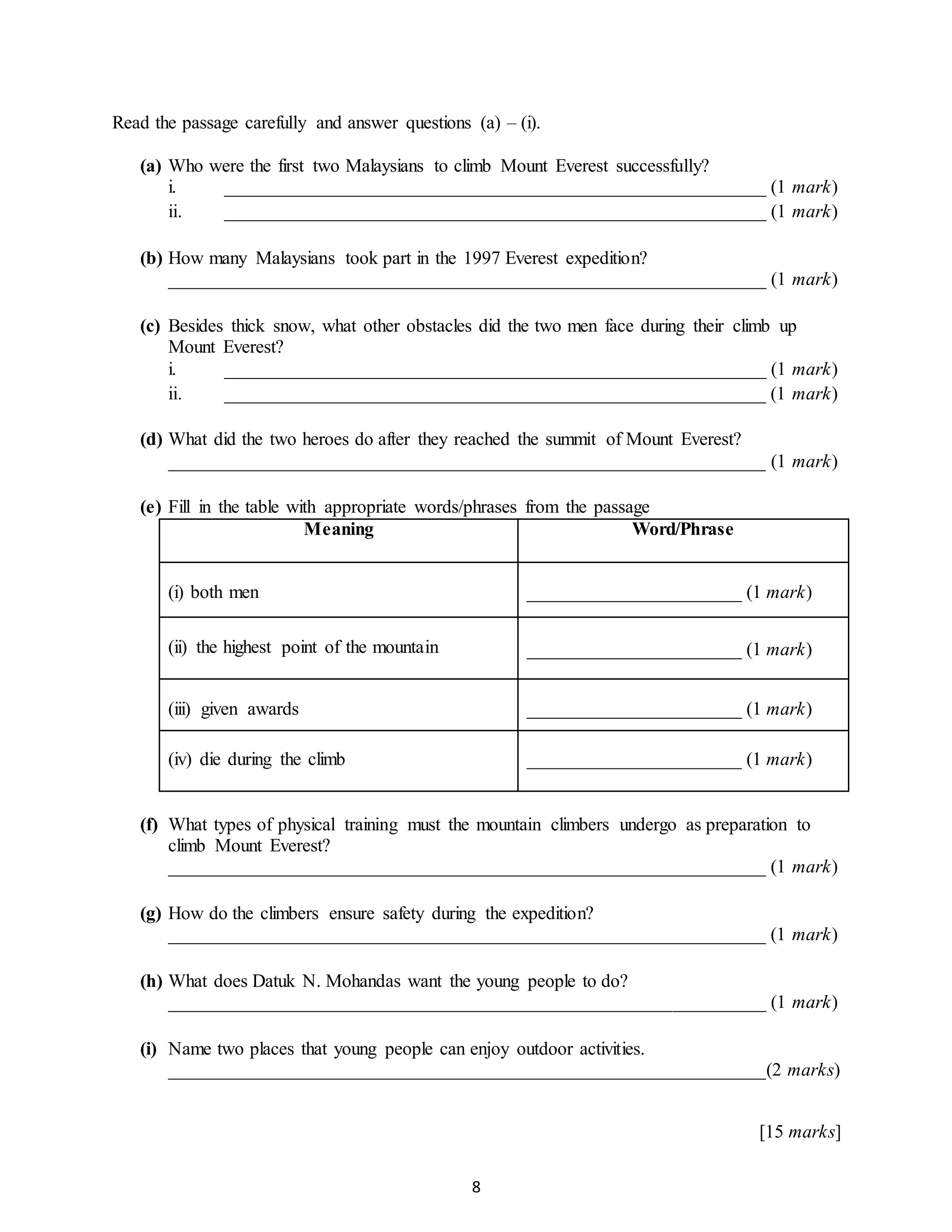 PT3 English Mid Year Exam Form 3 2016 (Q) | PDF