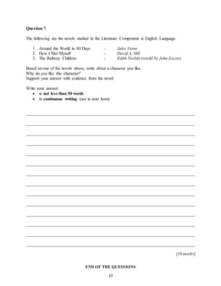 PT3 English Mid Year Exam Form 3 2016 (Q) | DOCX