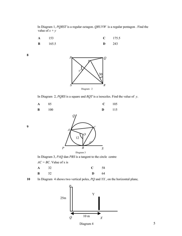Mathematics Mid Year Form 5 Paper 1 2010 | DOC