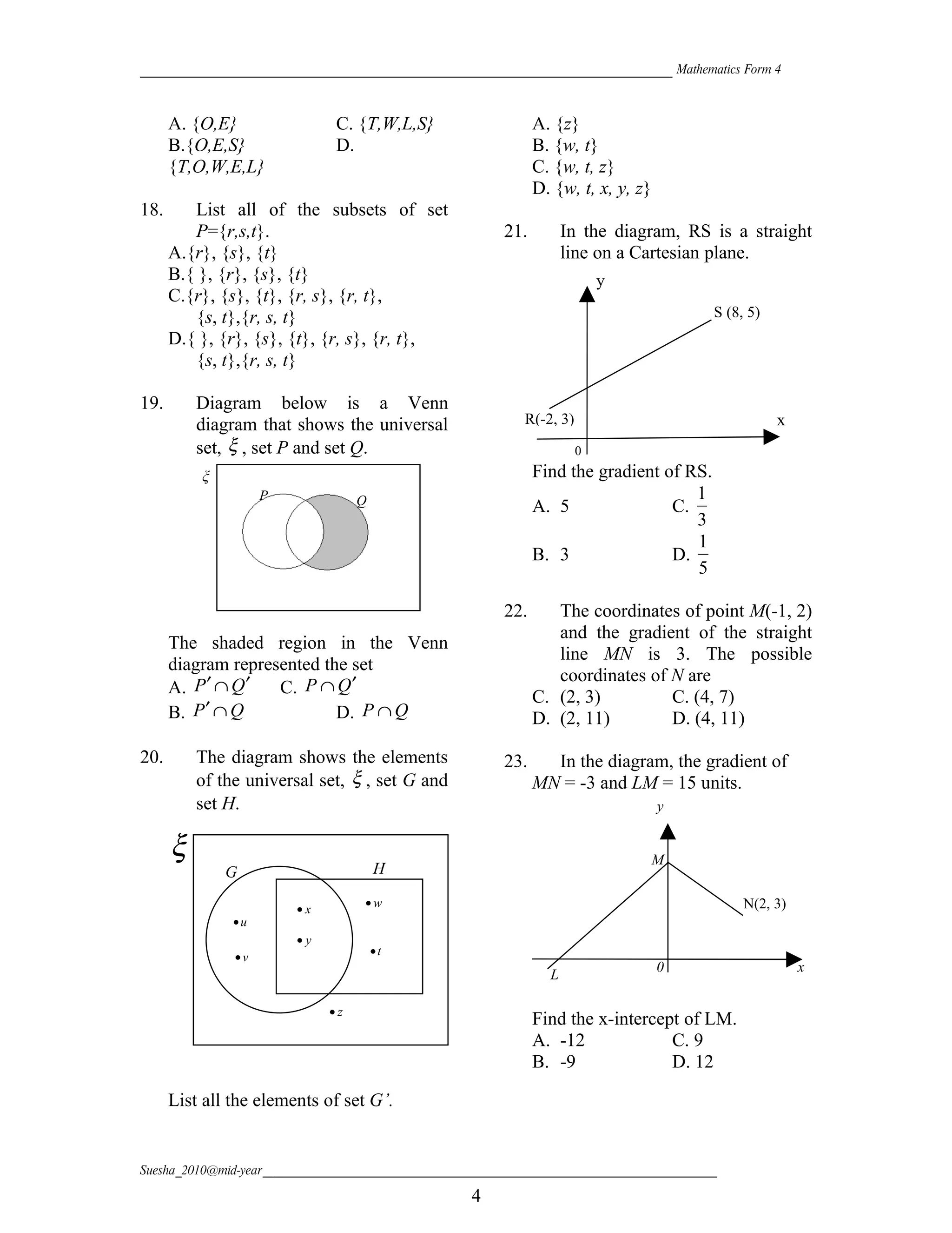 Mathematics Mid Year Form 4 Paper 1 Mathematics | DOC