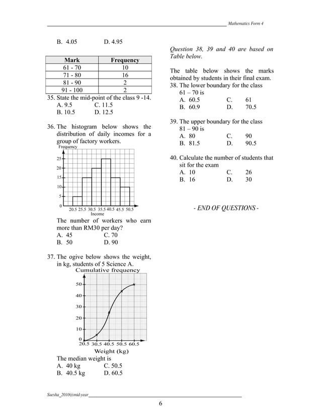 Mathematics Mid Year Form 4 Paper 1 Mathematics | DOC | Physics | Science