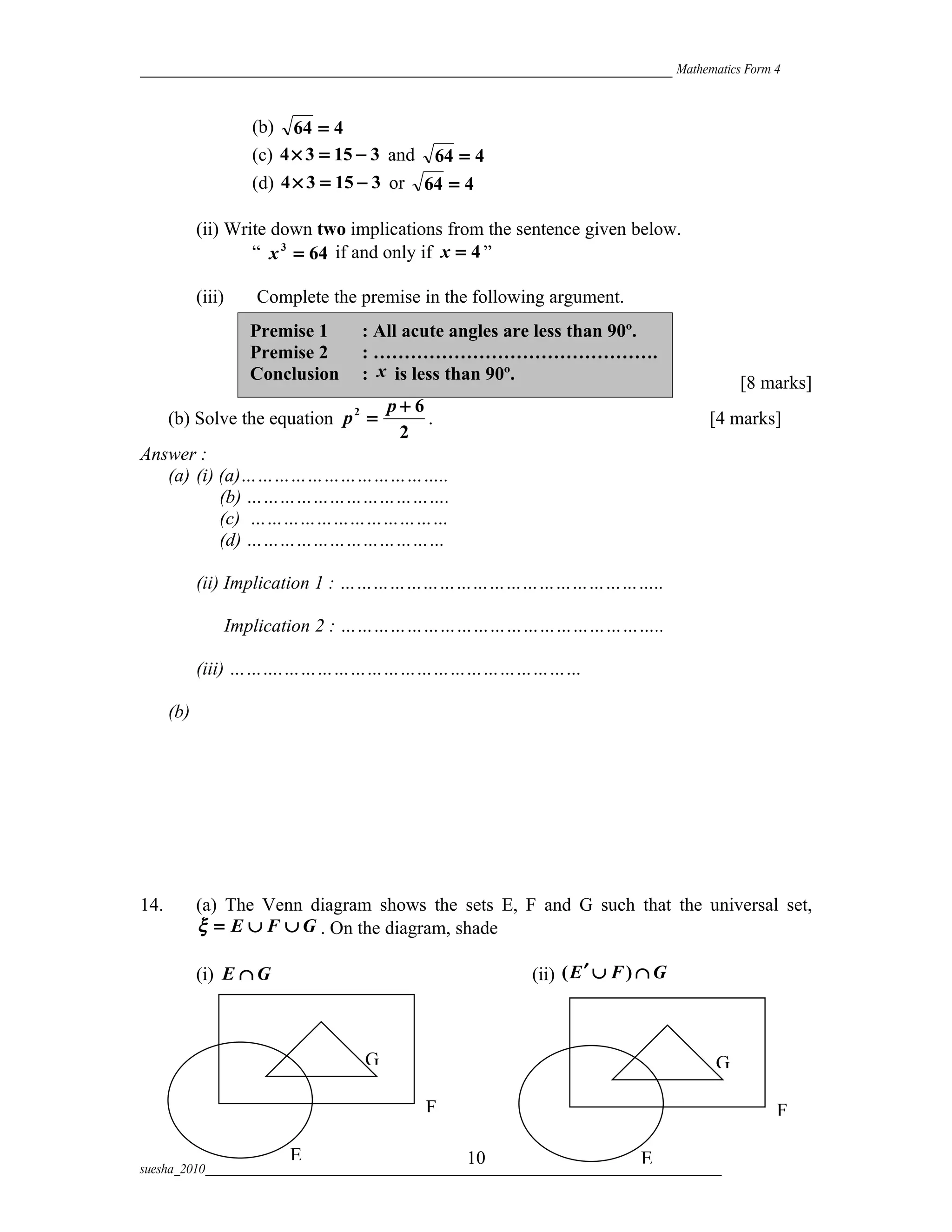Mathematics Mid Year Form 4 Paper 2 2010 | DOC