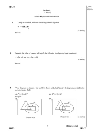 Mathematics Mid Year Form 5 Paper 2 2010 | DOC | Physics | Science