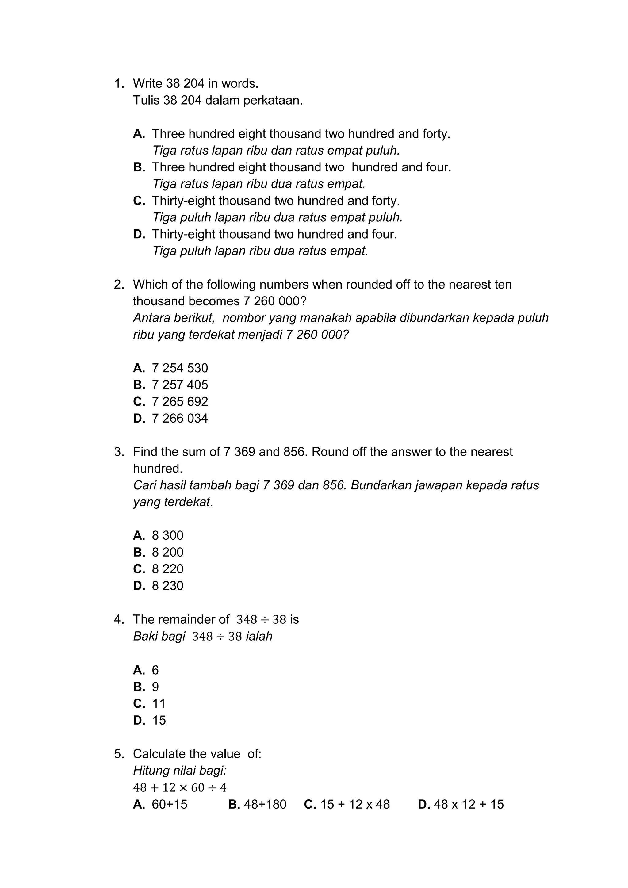Mid year test maths form 1 | DOCX | Standardized Testing | Educational ...