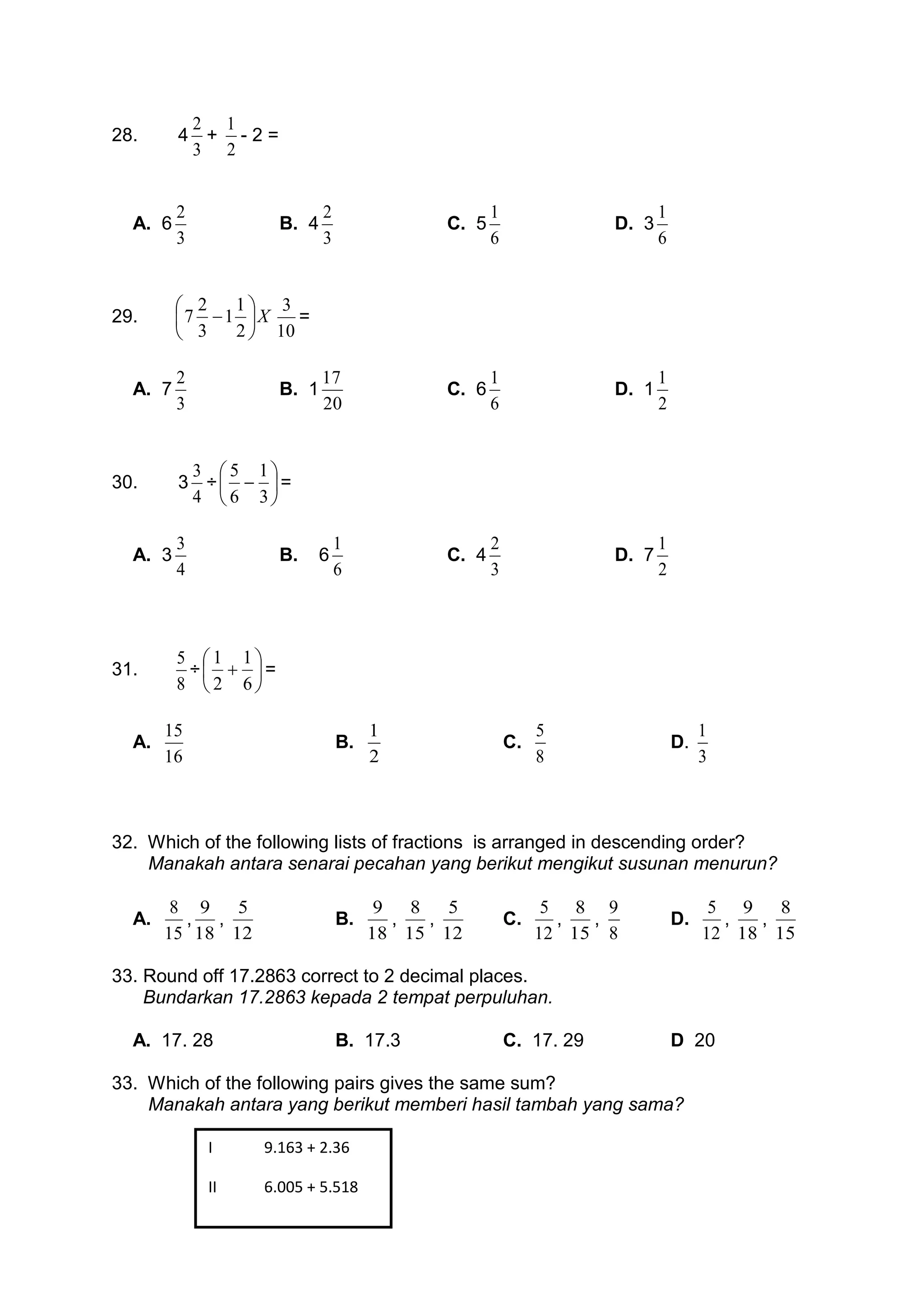 Mid year test maths form 1 | DOCX