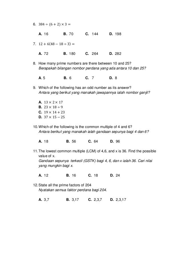 Mid year test maths form 1
