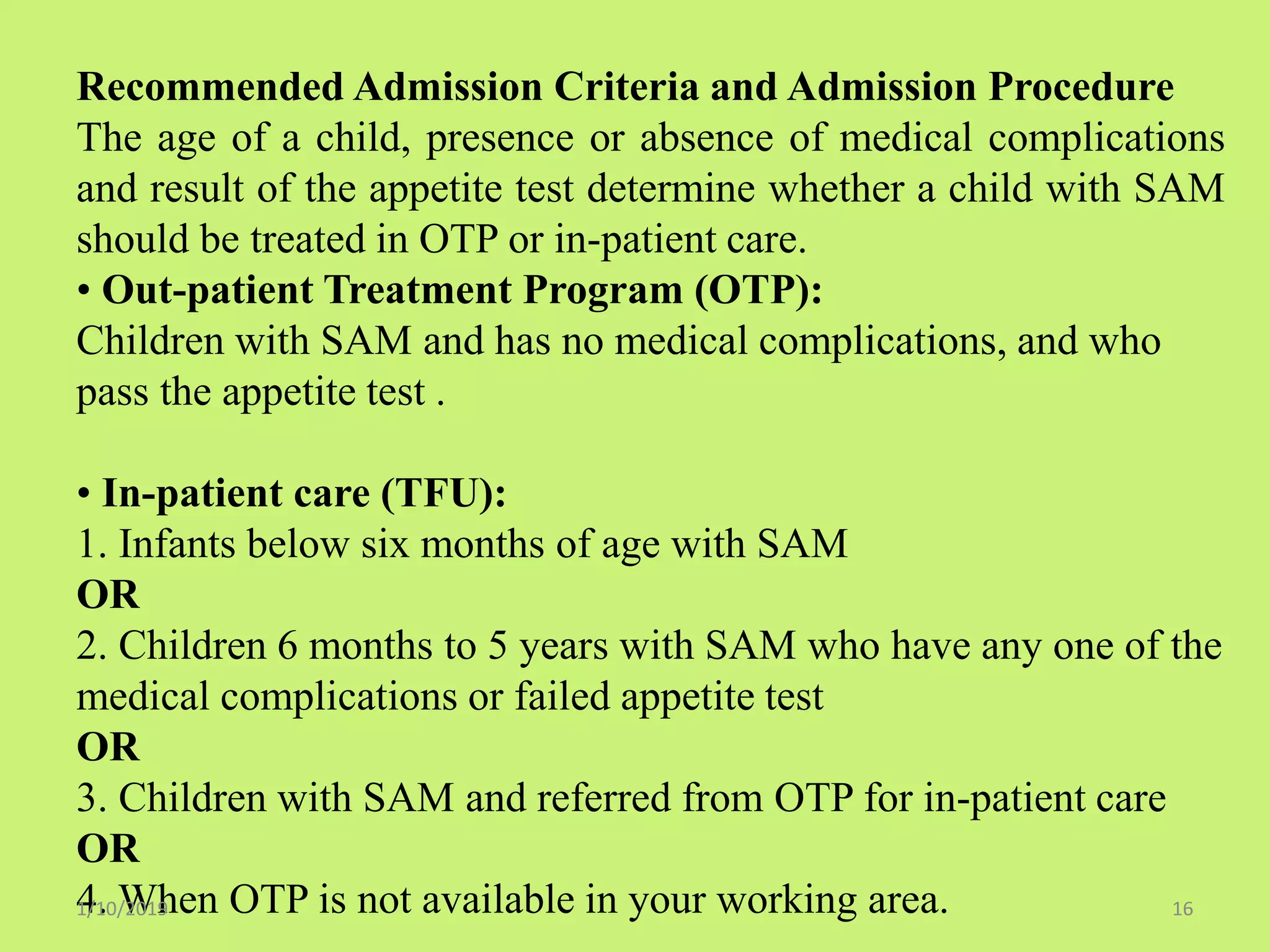 Management Guidelines of Severe Acute Malnutrition SAM in Pediatrics | PDF