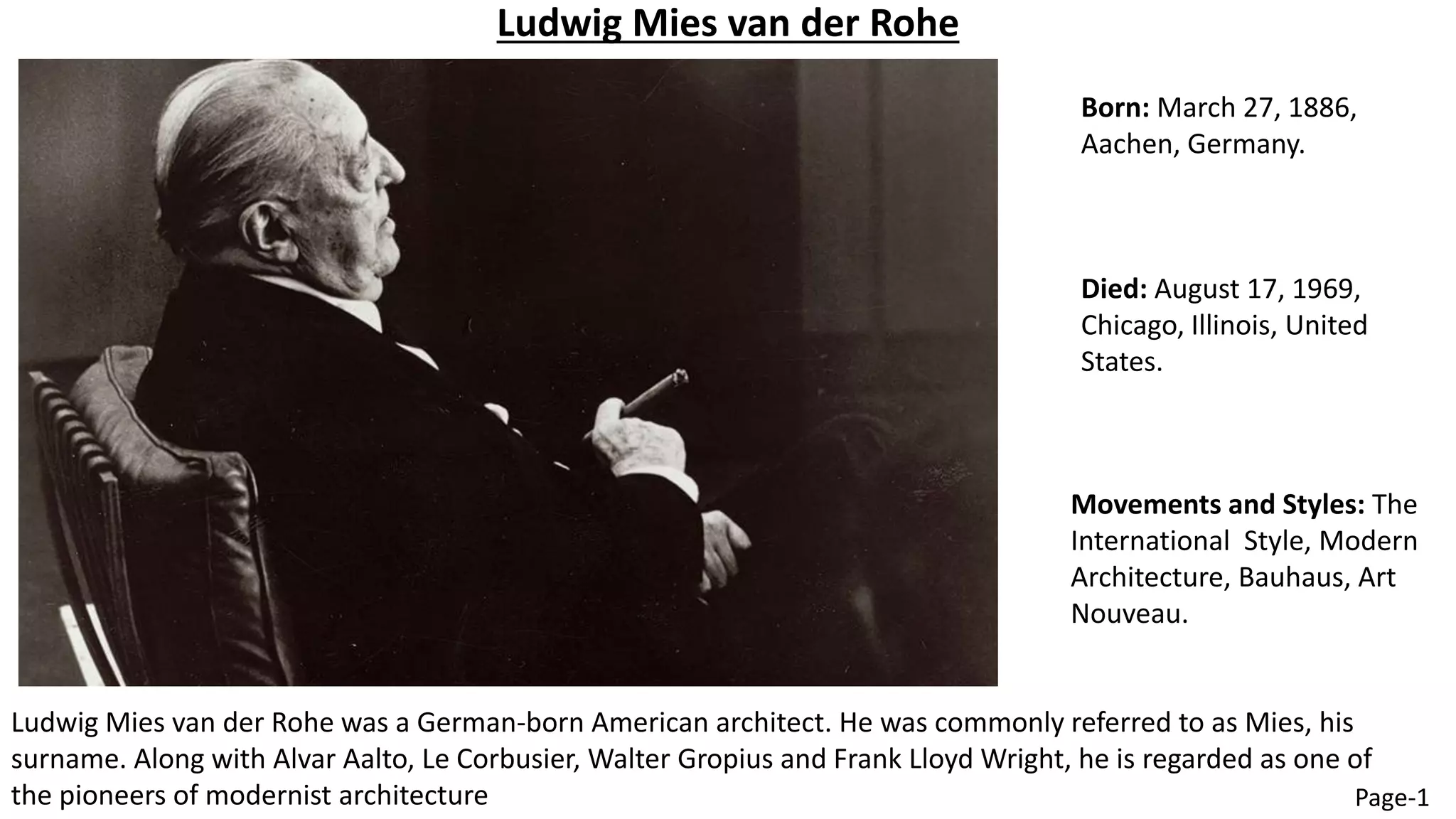 Mies Van Der Rohe, Modern Architecture. | PPTX