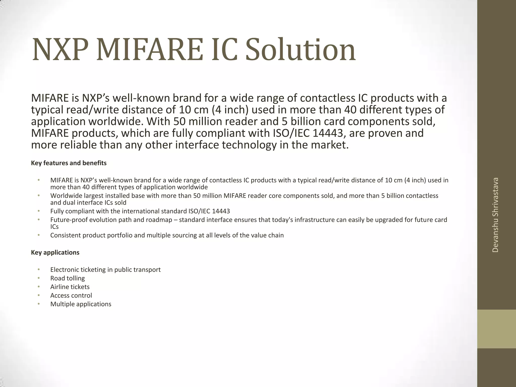 MIFARE IC Soultion From NXP | PPT | Free Download