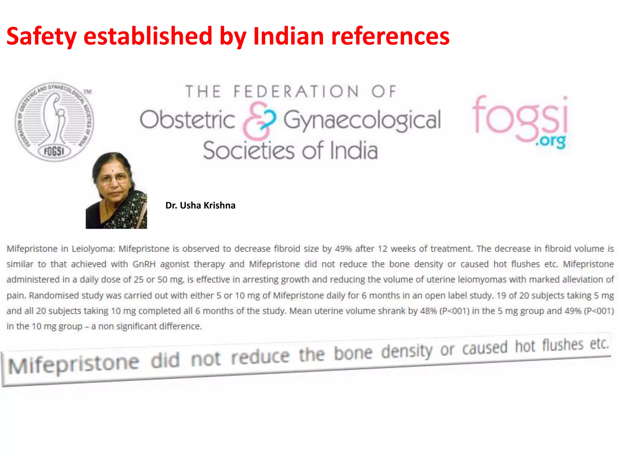 Low Dose Mifeprostone in the Management of Fibroid Dr Sharda Jain | PPTX