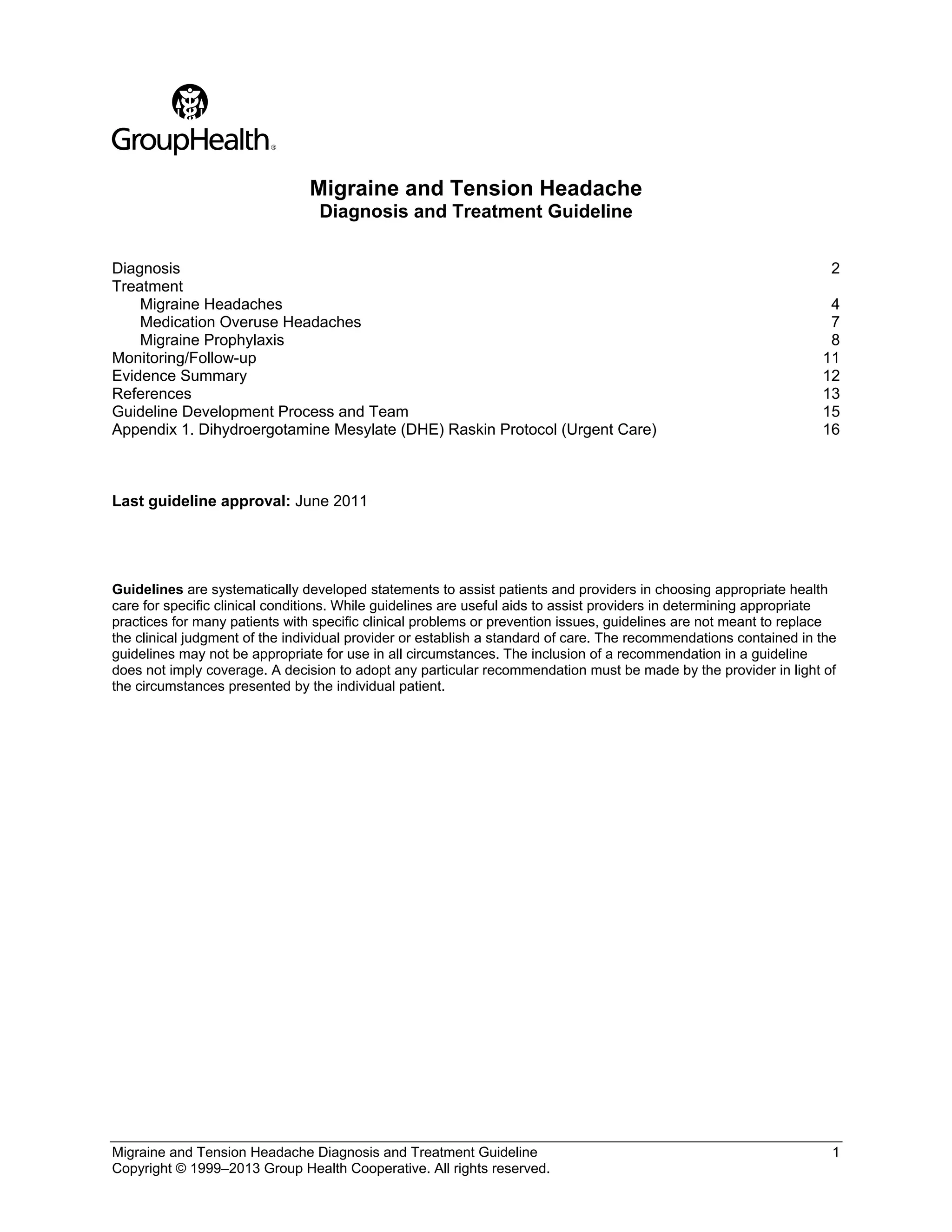 Migraine and headache diag guideline group health | PDF