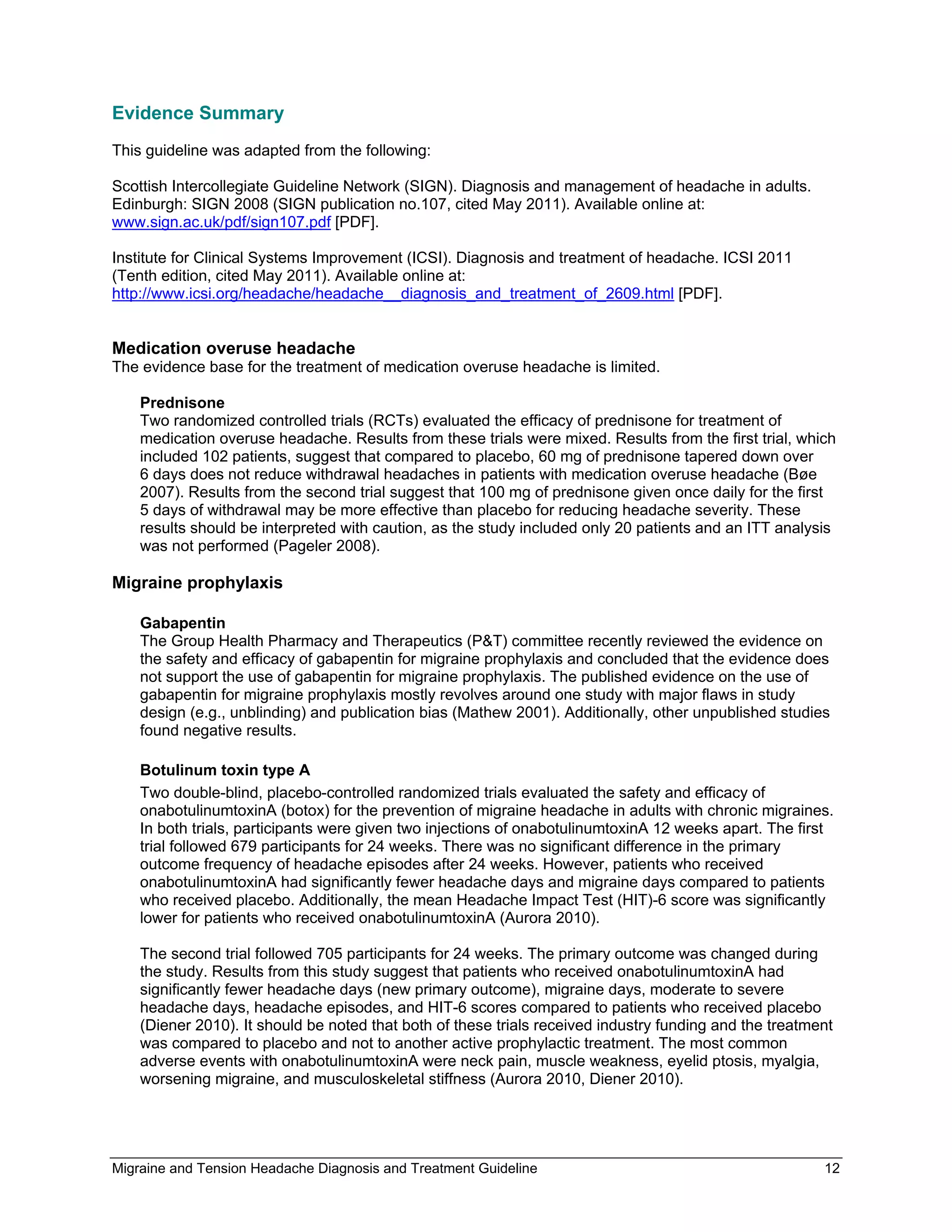 Migraine and headache diag guideline group health | PDF