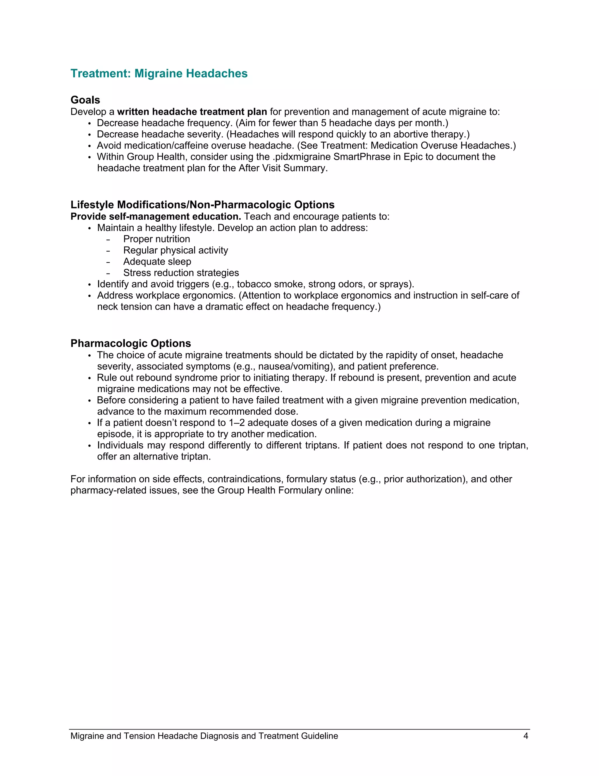 Migraine and headache diag guideline group health | PDF