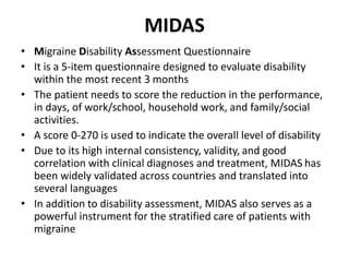 Migraine assessment screening instruments & scales | PPT