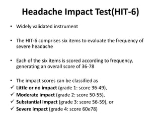 Migraine assessment screening instruments & scales | PPT