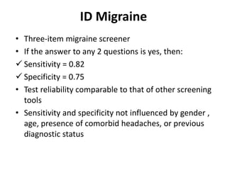 Migraine assessment screening instruments & scales | PPTX