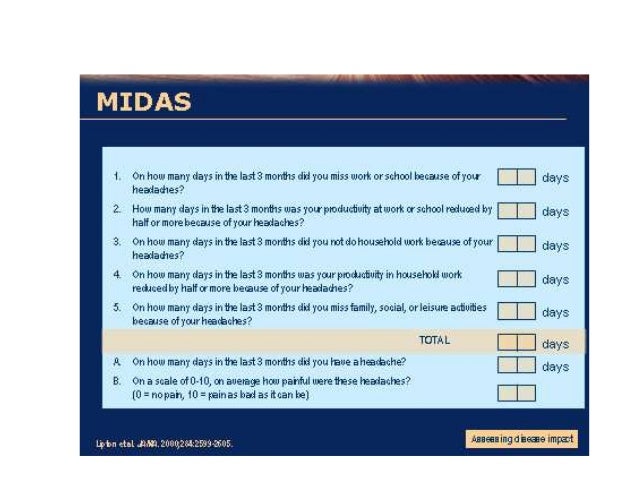 Migraine assessment screening instruments & scales