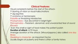 Migraine clinical presentation and treatment | PPTX