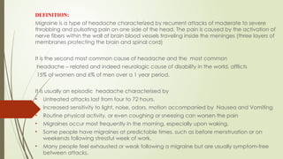 Migraine clinical presentation and treatment | PPTX
