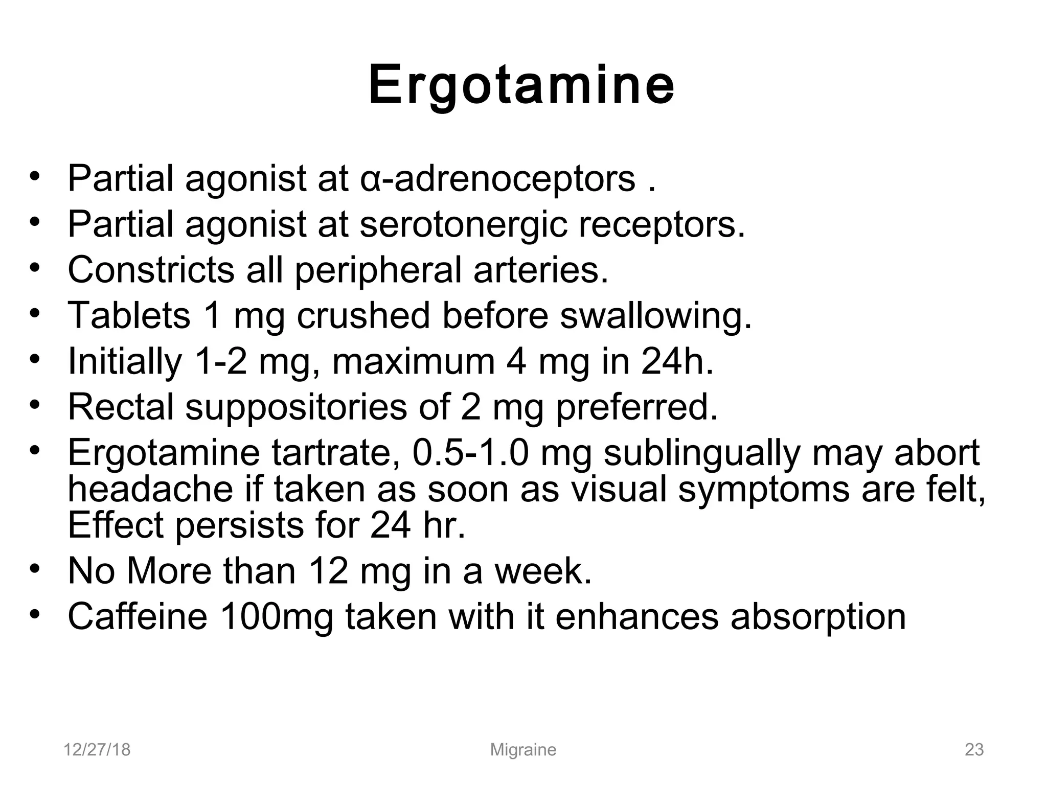 Pharmacological management of migraine | PPT