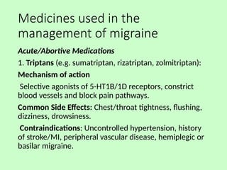 MIGRAINE PHARMACOLOGY and treatment uses | PPT