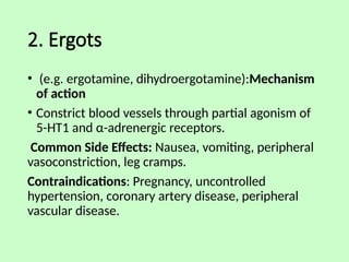 MIGRAINE PHARMACOLOGY and treatment uses | PPTX