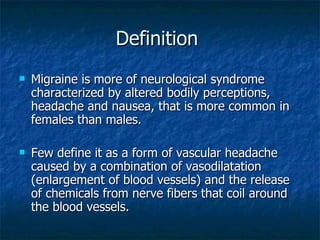 Migraine - Presented By Dr.Tewari At NHMA On 06 06 09 | PPT