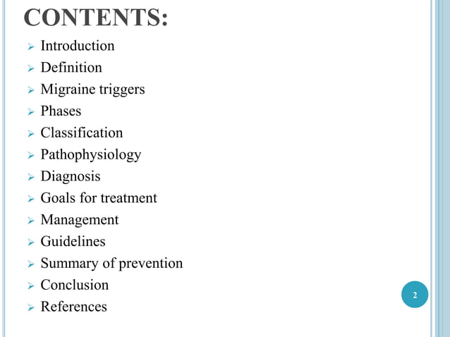 Migrane ppt | PPTX | Brain and Nervous System Disorders | Diseases and ...