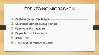 AP 10 KONTEMPORARYONG ISYU- Migrasyon | PPTX
