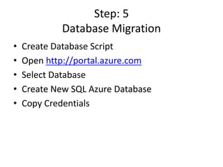 Migrated existing mvc or .net application to azure environment | PPTX