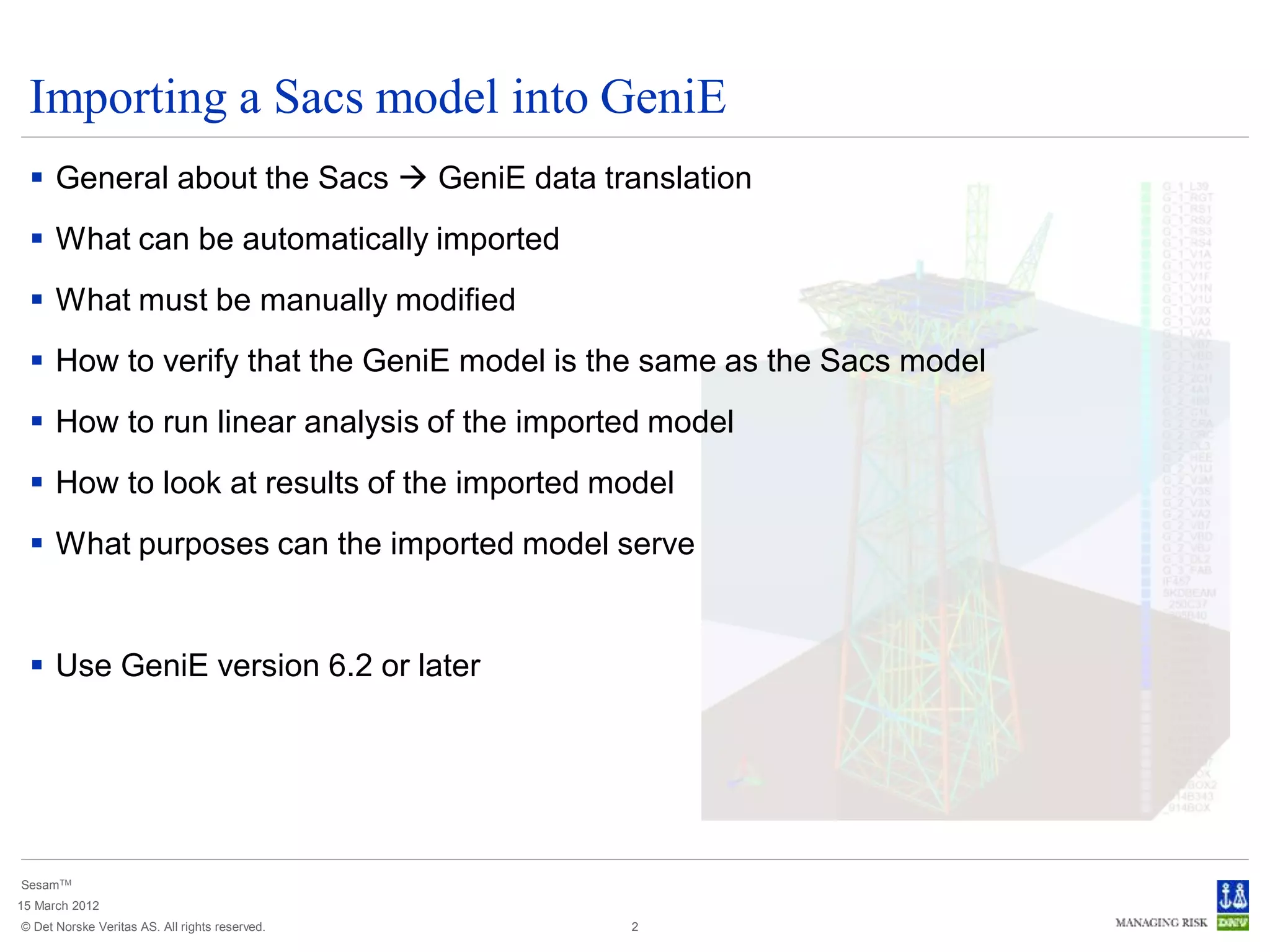 How to Import a Sacs Model into GeniE | PDF