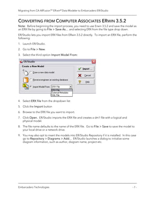 Migrating from CA AllFusionTM ERwin® Data Modeler to ER/Studio | PDF