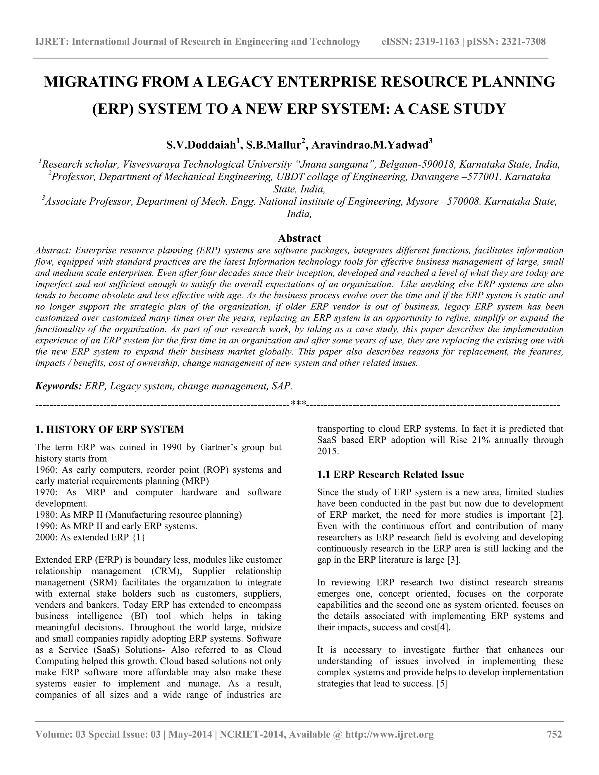 Migrating from a legacy enterprise resource planning (erp) system to a ...
