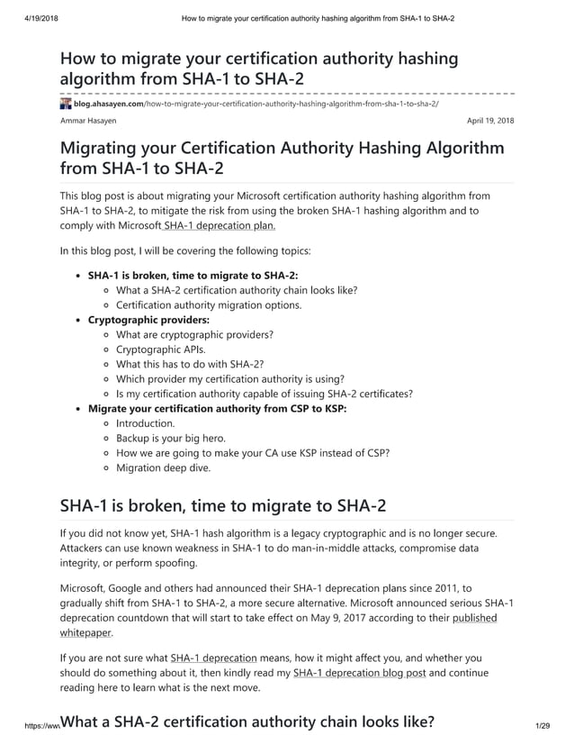 Migrating Your Certification Authority Hashing Algorithm From Sha 1 To Sha 2