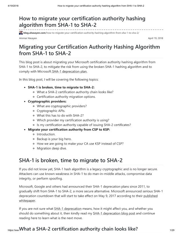 Migrating Your Certification Authority Hashing Algorithm From Sha 1 T