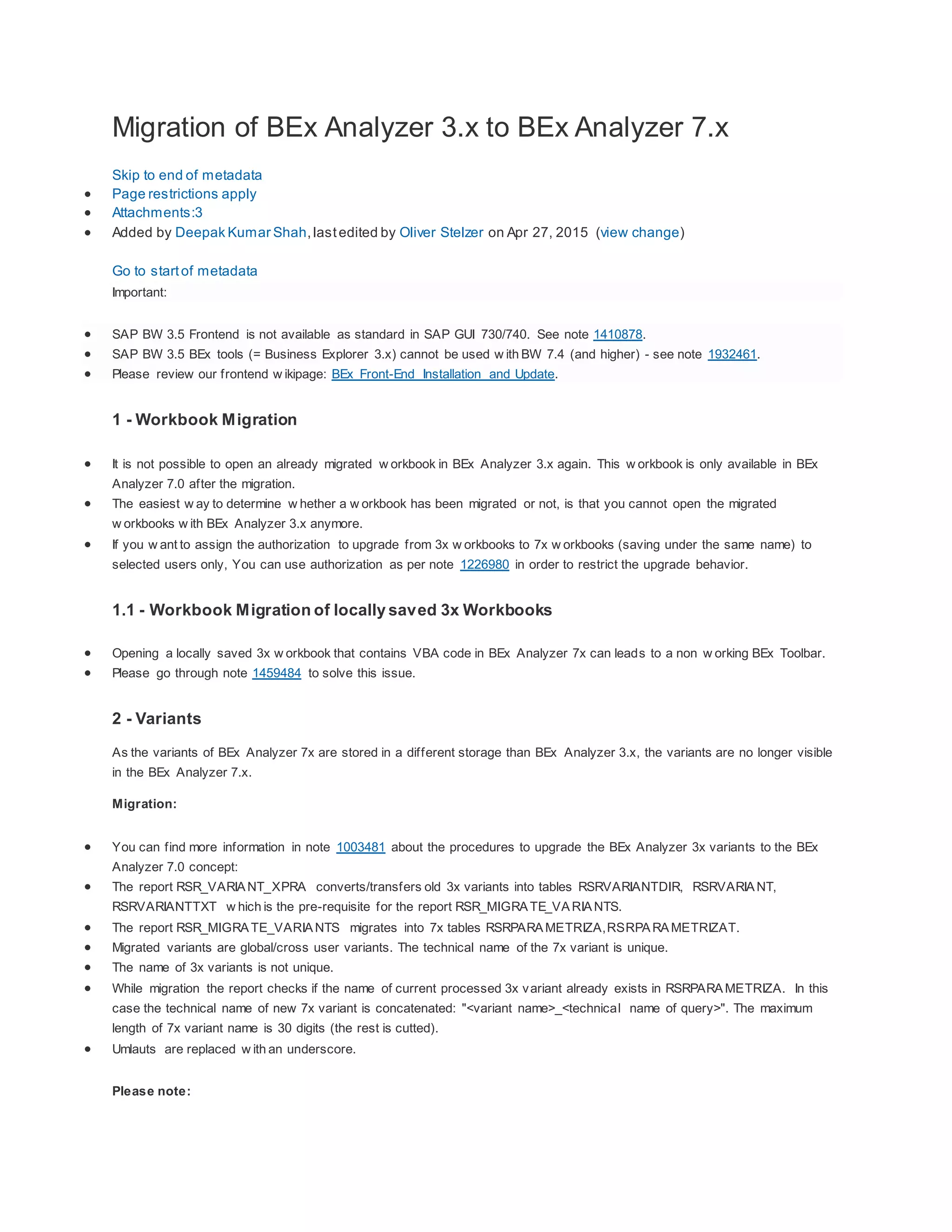 Migration of SAP BW BEx Analyzer 3.x to BEx Analyzer 7.x | DOCX